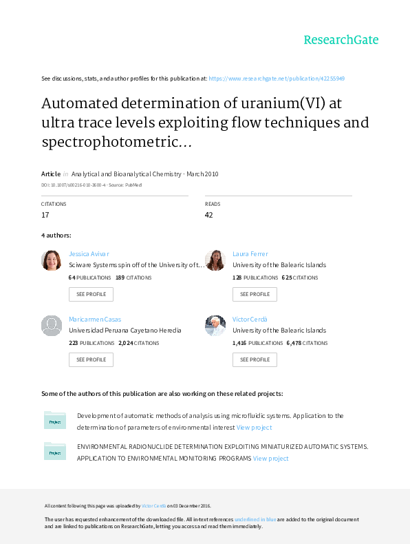 Pdf Automated Determination Of Uraniumvi At Ultra Trace Levels Exploiting Flow Techniques