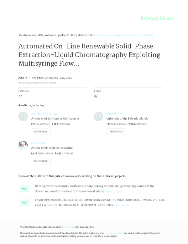 Pdf Automated On Line Renewable Solid Phase Extraction Liquid Chromatography Exploiting