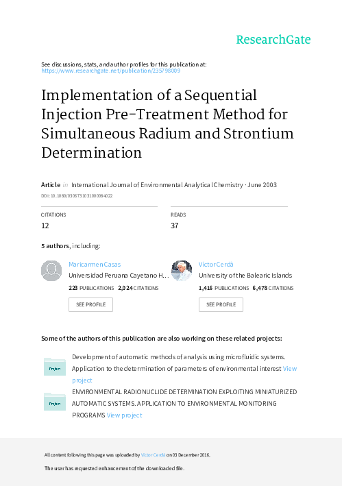 (PDF) Implementation of a Sequential Injection Pre-Treatment Method for ...