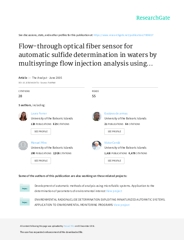 Pdf Flow Through Optical Fiber Sensor For Automatic Sulfide Determination In Waters By