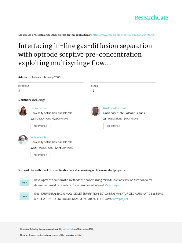 Pdf Interfacing In Line Gas Diffusion Separation With Optrode Sorptive Preconcentration