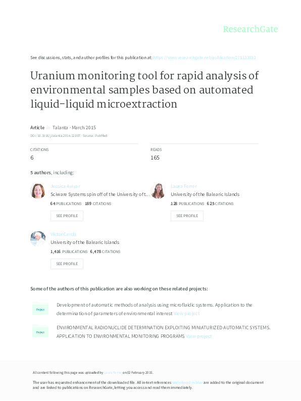 (PDF) Uranium monitoring tool for rapid analysis of environmental ...