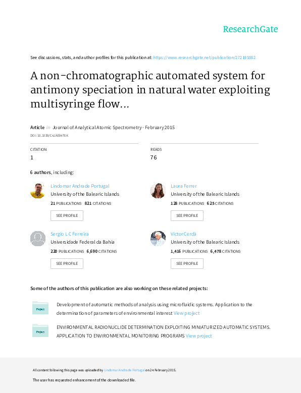 Pdf A Non Chromatographic Automated System For Antimony Speciation In Natural Water Exploiting