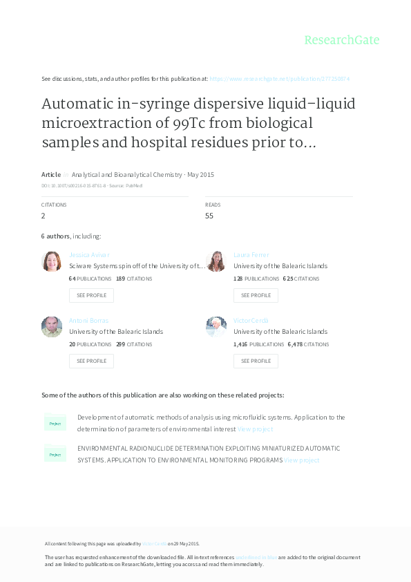 (PDF) Automatic in-syringe dispersive liquid–liquid microextraction of 99Tc from biological ...