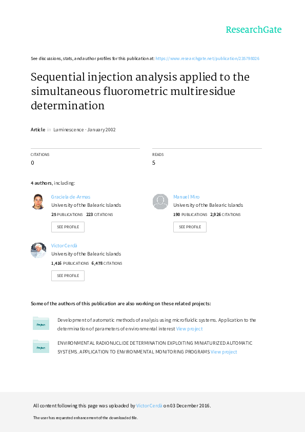 (PDF) Sequential injection analysis applied to the simultaneous fluorometric multiresidue ...