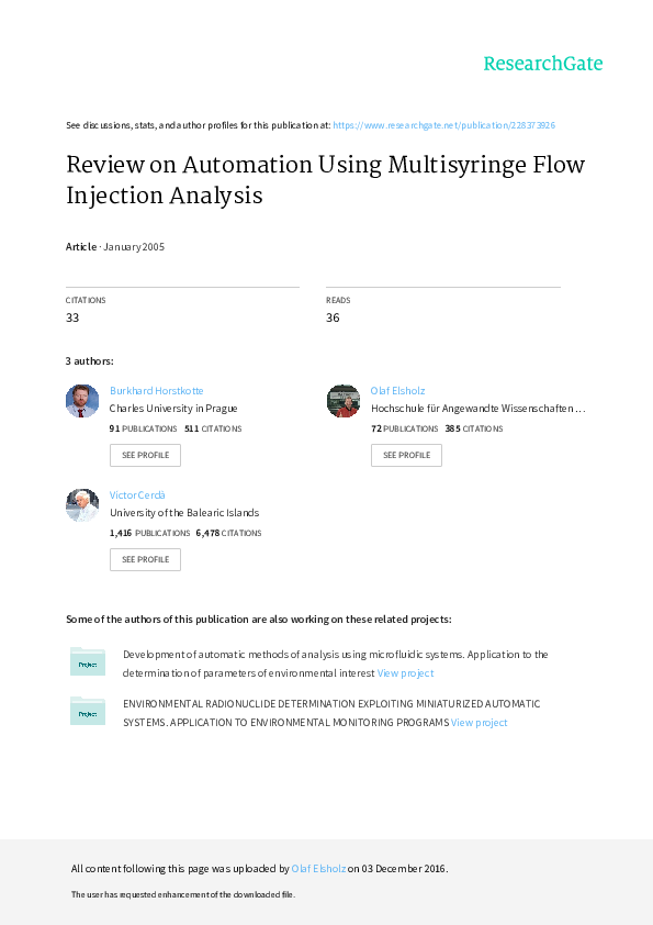 Pdf Review On Automation Using Multisyringe Flow Injection Analysis