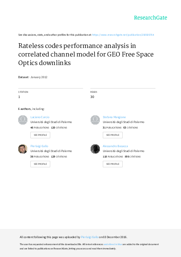 (PDF) Rateless codes performance analysis in correlated channel model for GEO Free Space Optics ...
