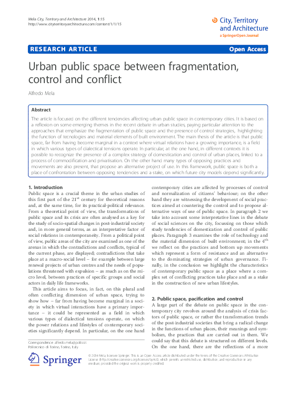 (PDF) Urban public space between fragmentation, control and conflict