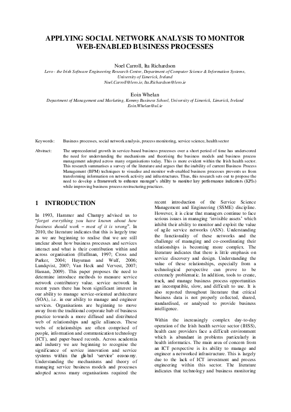 (PDF) Applying Social Network Analysis to Monitor Web-enabled Business ...