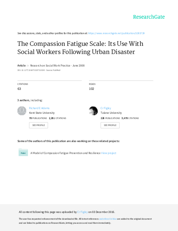 (PDF) The compassion fatigue scale: Its use with social workers ...