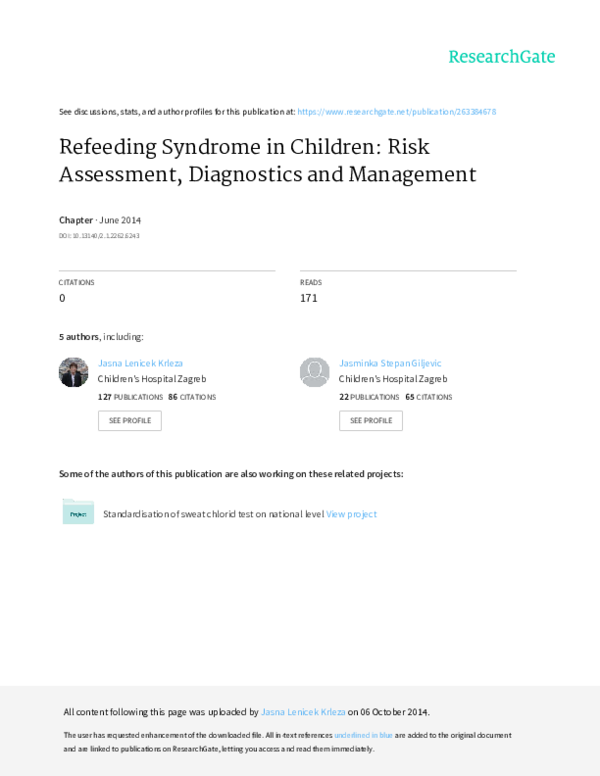 (PDF) Refeeding Syndrome in Children: Risk Assessment, Diagnostics and ...