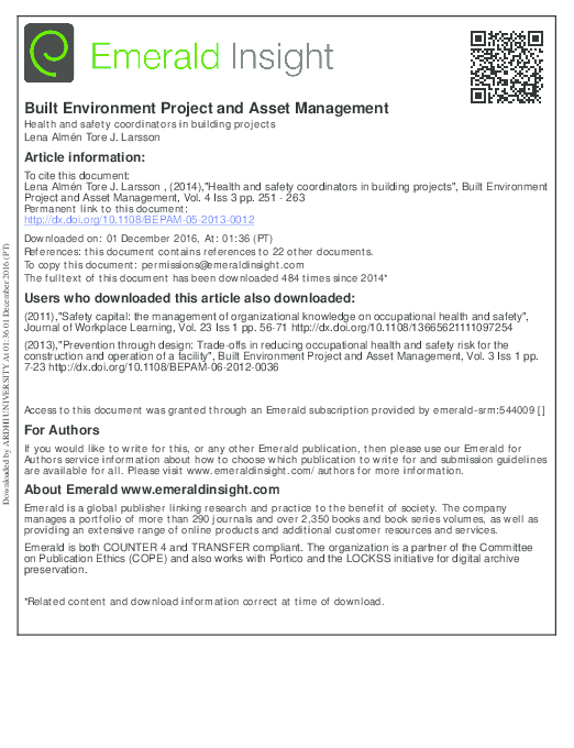 (PDF) Built Environment Project and Asset Management Health and safety ...