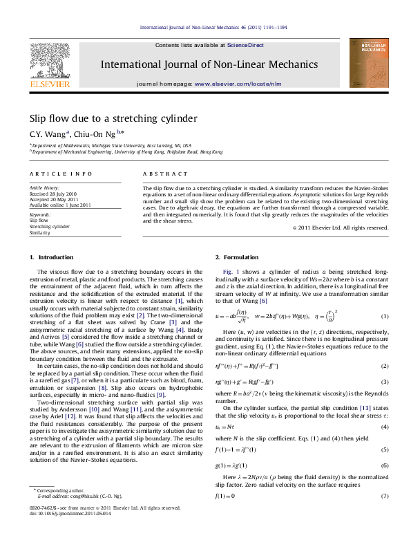 (PDF) Slip flow due to a stretching cylinder