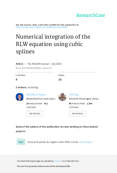 (PDF) Numerical integration of the RLW equation using cubic splines