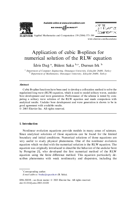 (PDF) Application of cubic B-splines for numerical solution of the RLW equation