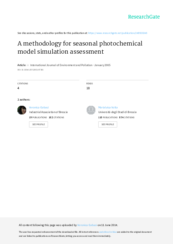 (PDF) A methodology for seasonal photochemical model simulation assessment