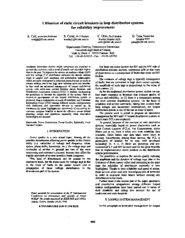 (PDF) Utilisation of static circuit breakers in loop distribution ...