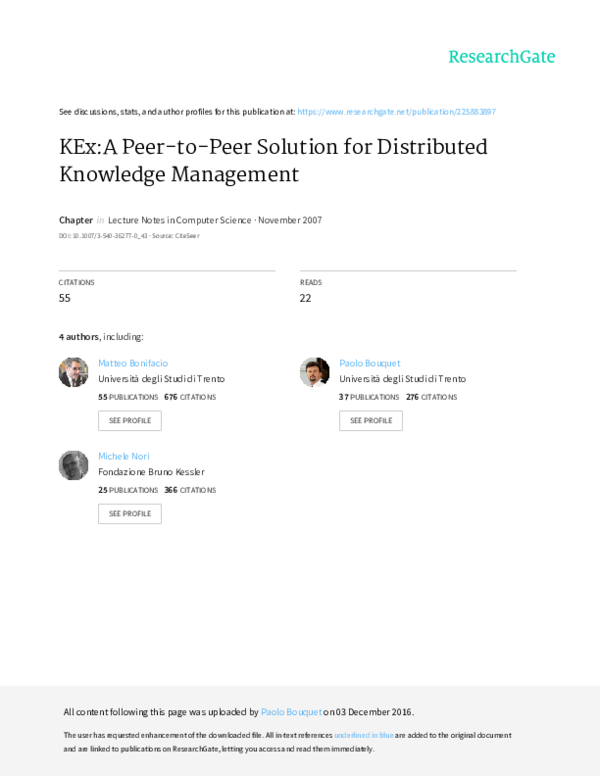 (PDF) Kex: a peer-to-peer solution for distributed knowledge management