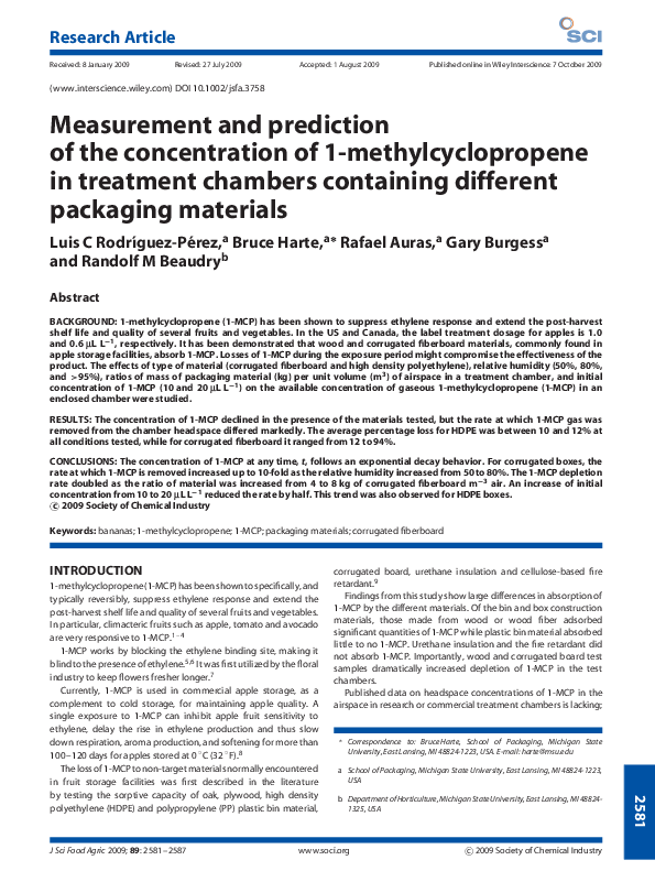 (PDF) Measurement and prediction of the concentration of 1‐methylcyclopropene in treatment ...