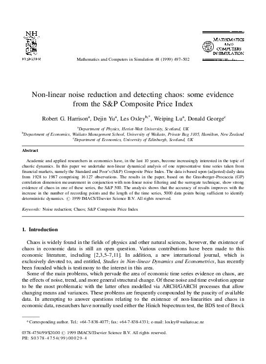 (PDF) Non-linear noise reduction and detecting chaos: some evidence from the S&P Composite Price ...