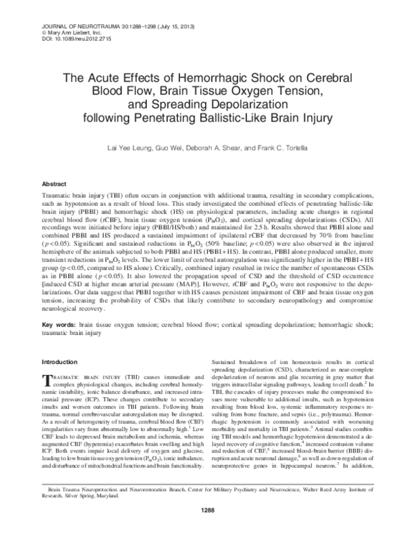 (PDF) The Acute Effects of Hemorrhagic Shock on Cerebral Blood Flow ...