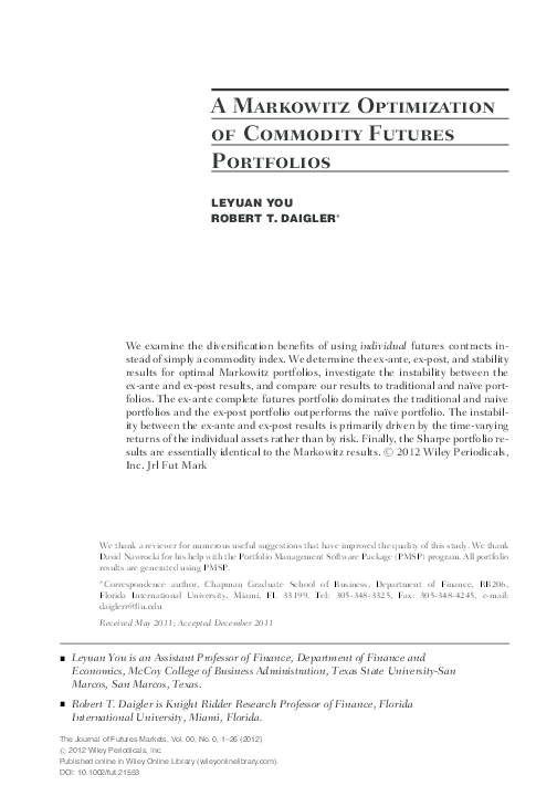 (PDF) A Markowitz Optimization of Commodity Futures Portfolios