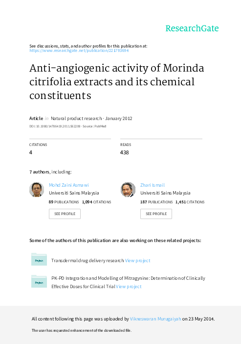(PDF) Anti-angiogenic activity of Morinda citrifolia extracts and its ...