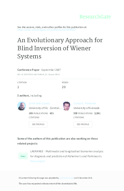 (PDF) An evolutionary approach for blind inversion of wiener systems