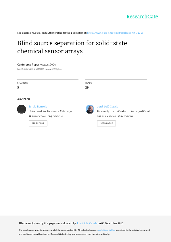 (PDF) Blind source separation for solid-state chemical sensor arrays