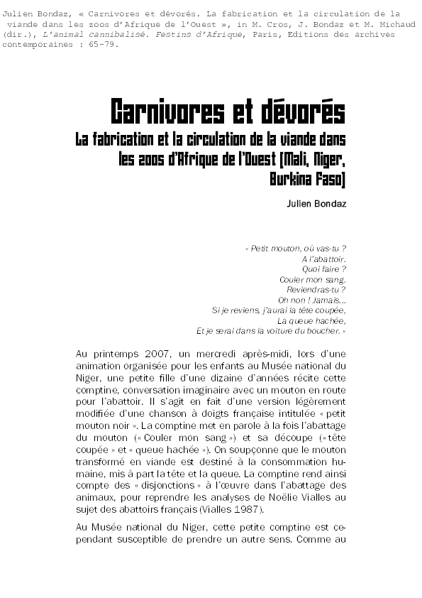 (PDF) Carnivores et dévorés La fabrication et la circulation de la ...