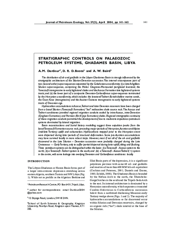 (PDF) Stratigraphic controls on Palaeozoic petroleum systems, Ghadames ...