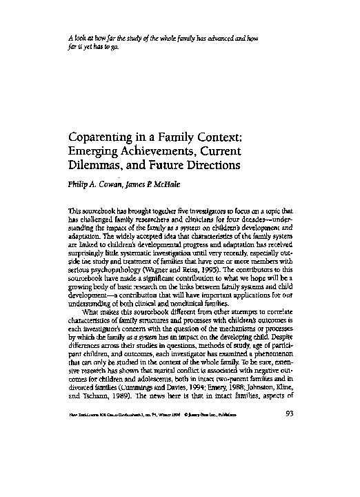 (PDF) Coparenting in a family context: Emerging achievements, current ...