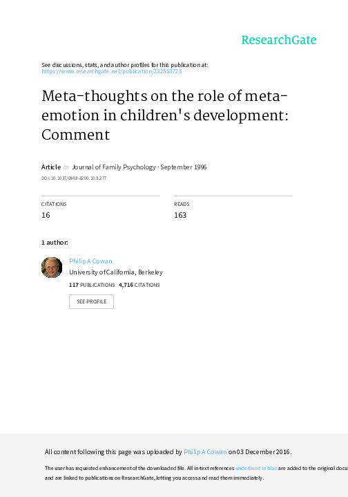 (PDF) Meta-thoughts on the role of meta-emotion in children's ...