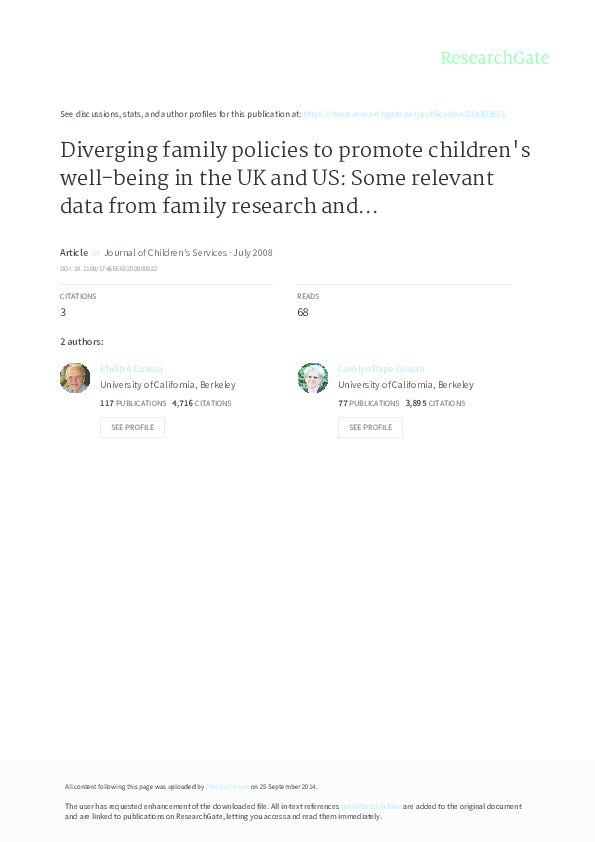 (PDF) Diverging family policies to promote children's well‐being in the ...