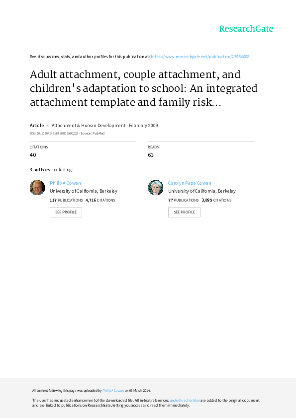 (PDF) Adult attachment, couple attachment, and children's adaptation to ...