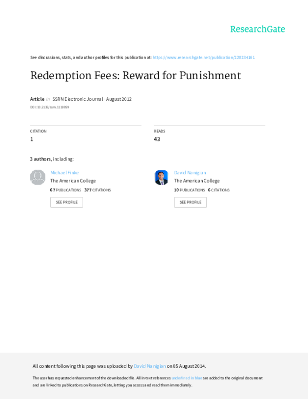 (PDF) Redemption Fees: Reward for Punishment