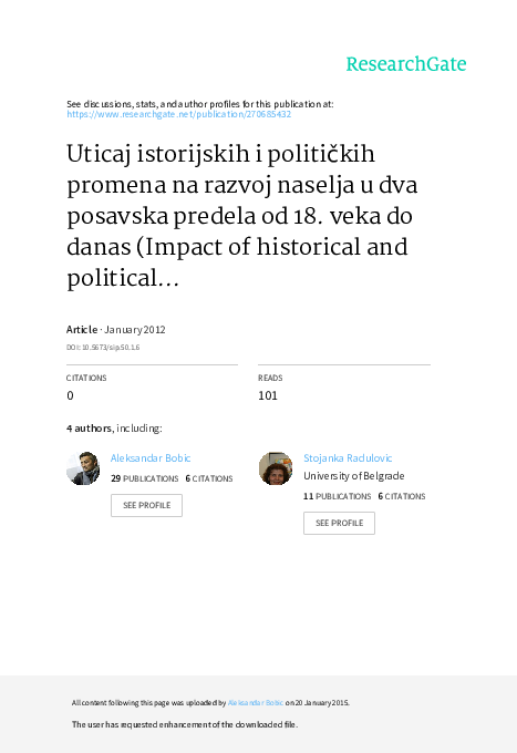 (PDF) Uticaj istorijskih i političkih promena na razvoj naselja u dva ...