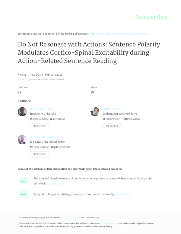 (PDF) Do not resonate with actions: sentence polarity modulates cortico ...