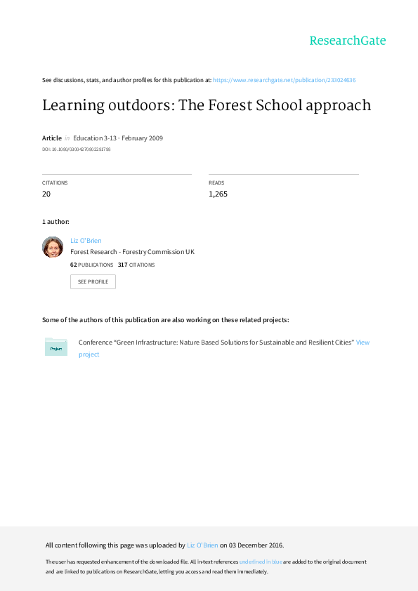 (PDF) Learning outdoors: the Forest School approach