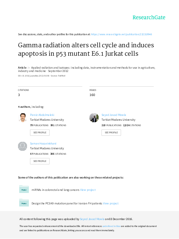 (PDF) Gamma radiation alters cell cycle and induces apoptosis in p53 ...