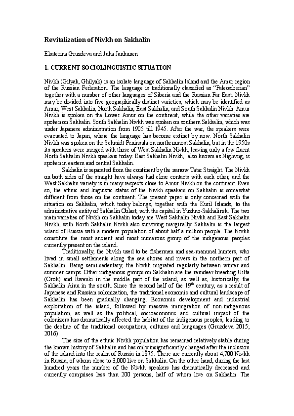 (PDF) Revitalization of Nivkh on Sakhalin