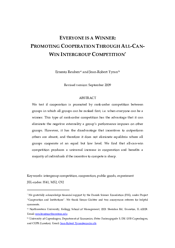 (PDF) Everyone Is A Winner: Promoting Cooperation Through Non-Rival ...