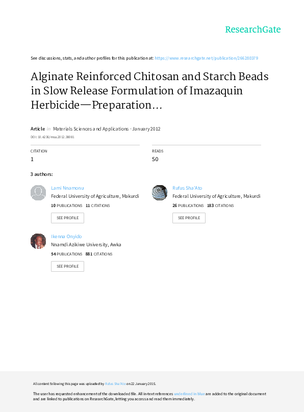 (PDF) Alginate Reinforced Chitosan and Starch Beads in Slow Release ...
