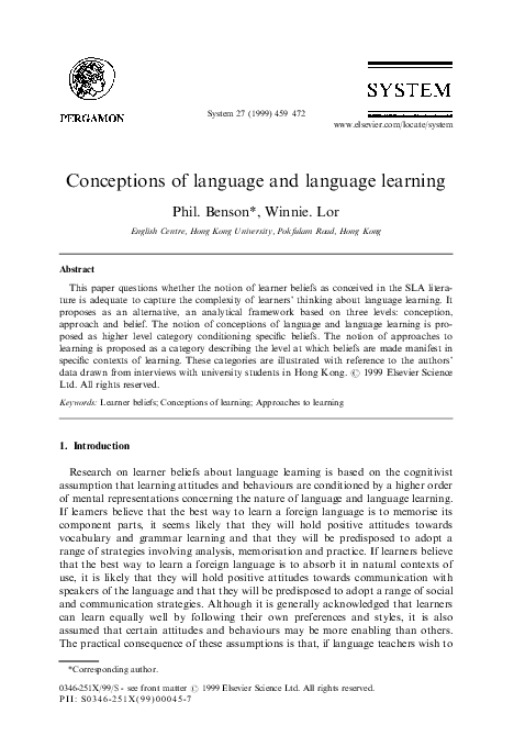 (PDF) Conceptions of language and language learning | Phil Benson ...
