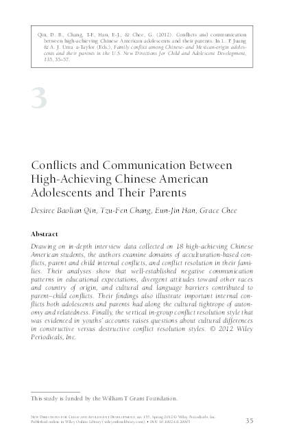 (PDF) Conflicts and communication between high‐achieving Chinese American adolescents and their ...