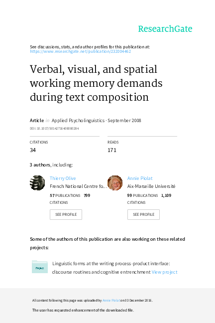 (PDF) Verbal, visual, and spatial working memory demands during text composition