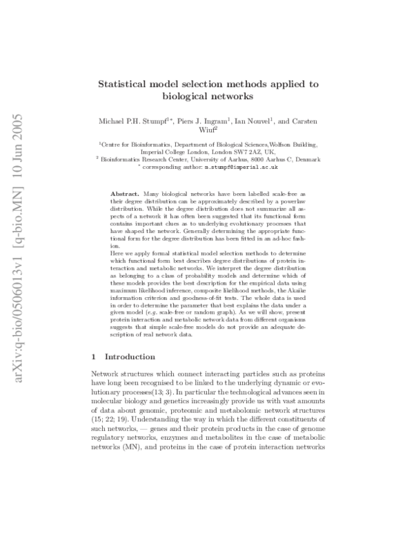 Pdf Statistical Model Selection Methods Applied To Biological Networks