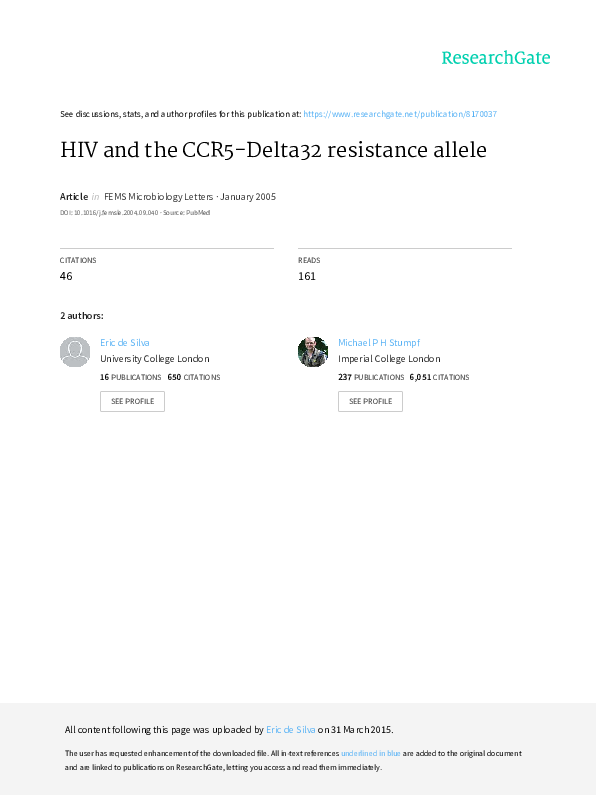 (PDF) HIV and the CCR5-Delta32 resistance allele
