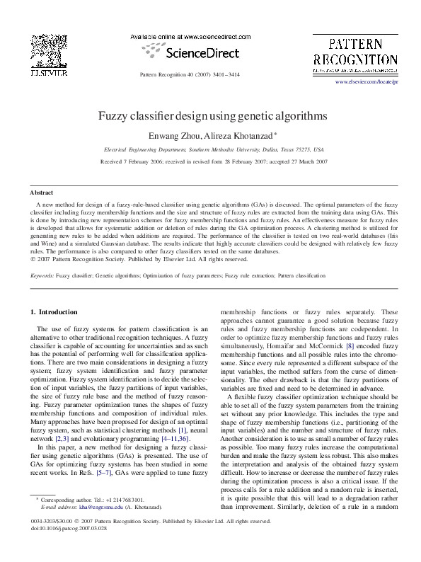 (PDF) Fuzzy classifier design using genetic algorithms (PDF) Fuzzy classifier design using genetic algorithms