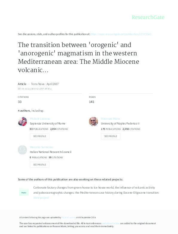 (PDF) The transition between 'orogenic'and 'anorogenic'magmatism in the ...